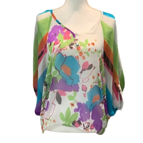 Nue Options | Tops | Nue Options Bright And Bold Colourful Sheer Top ...